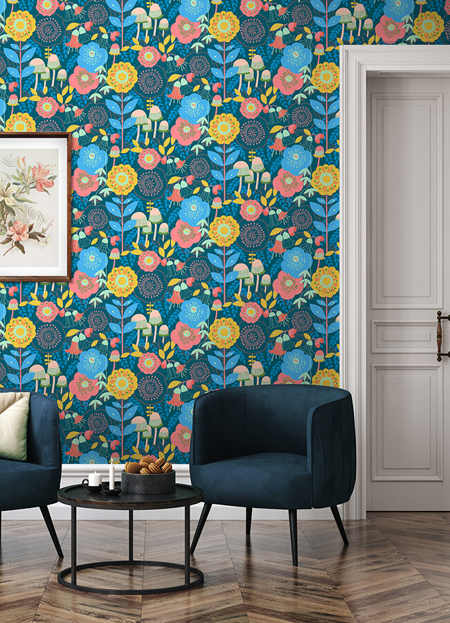 MCS6397 - Dream Garden Teal Peel and Stick Wallpaper - by Megan Carter