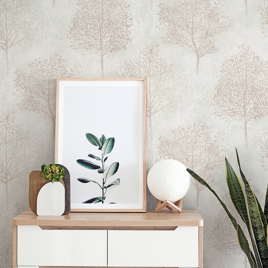 AH256702 - Agatha Beige Trees Wallpaper - by Arthouse