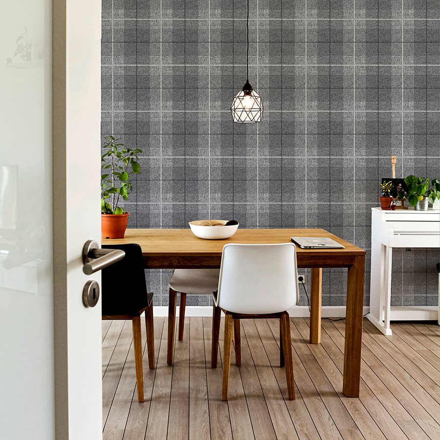 AH294900 - Hector Charcoal Plaid Wallpaper - by Arthouse