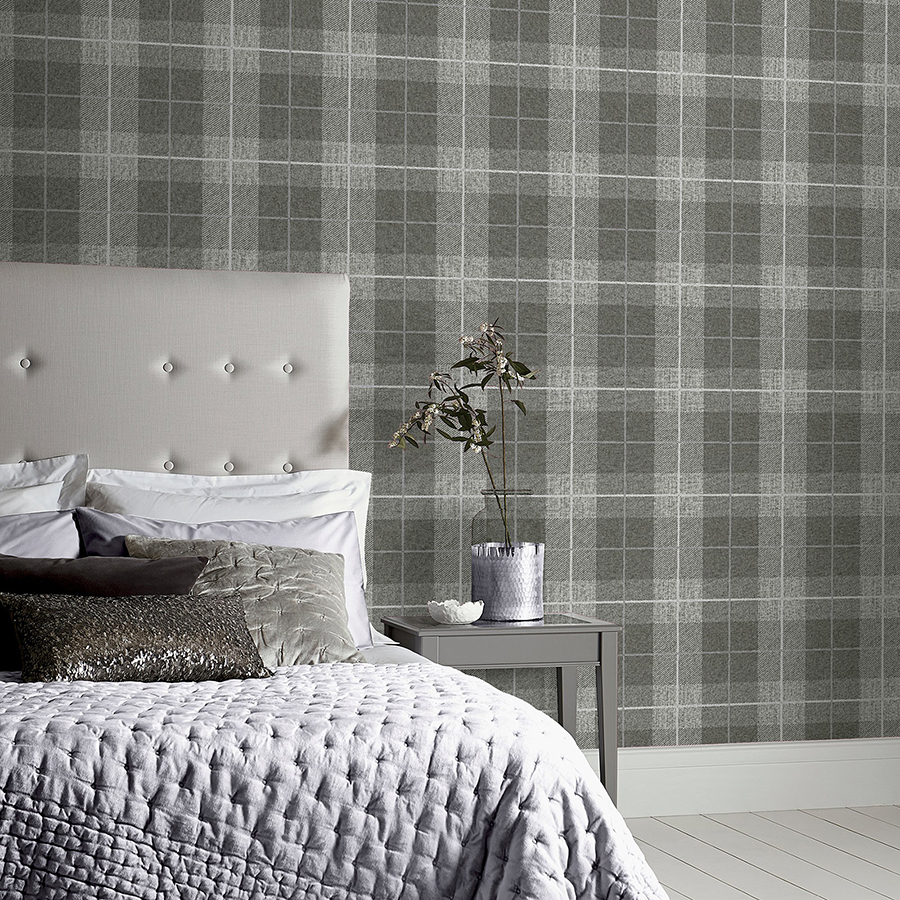 AH294900 - Hector Charcoal Plaid Wallpaper - by Arthouse
