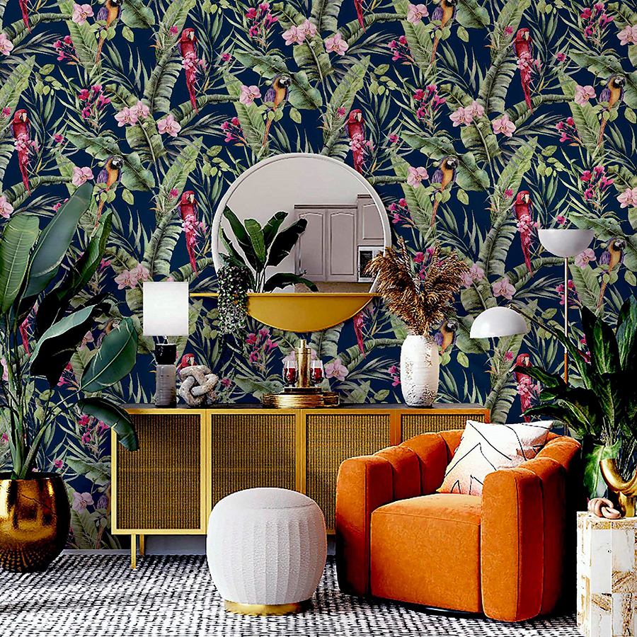 AH297106 - Rudy Navy Pretty Polly Wallpaper - by Arthouse
