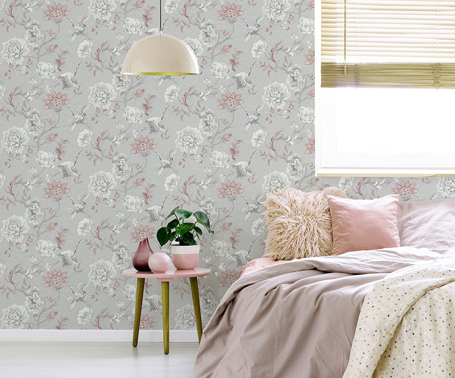 AH297400 - Maggie Light Grey Cranes Wallpaper - by Arthouse