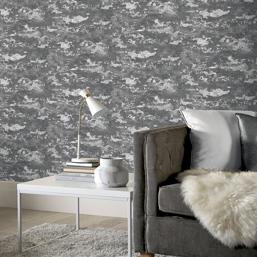AH297601 - Mercer Dark Grey Patina Wallpaper - by Arthouse