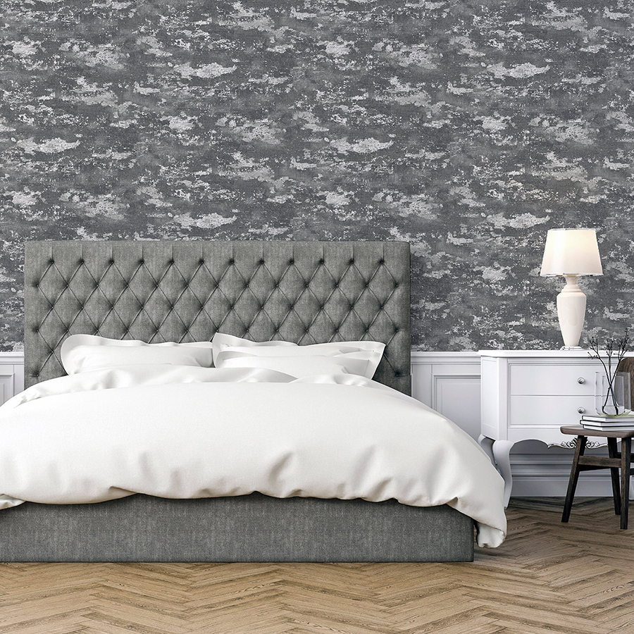 AH297601 - Mercer Dark Grey Patina Wallpaper - by Arthouse