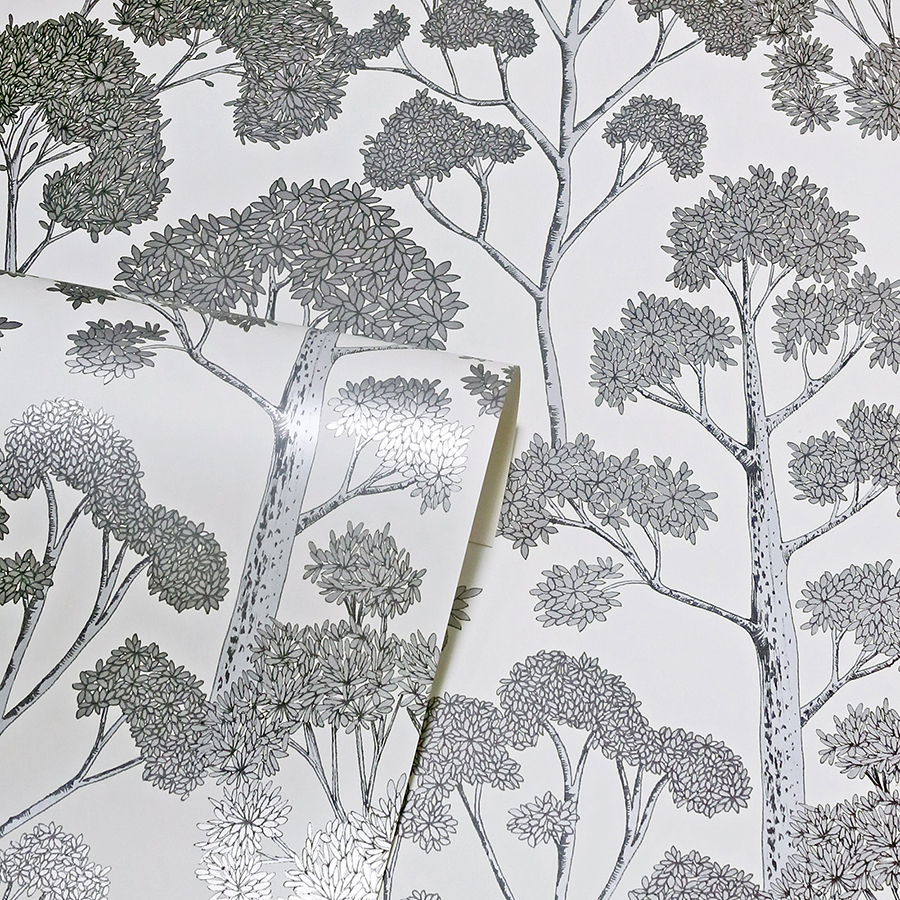 AH909505 - Blanche Silver Trees Wallpaper - by Arthouse
