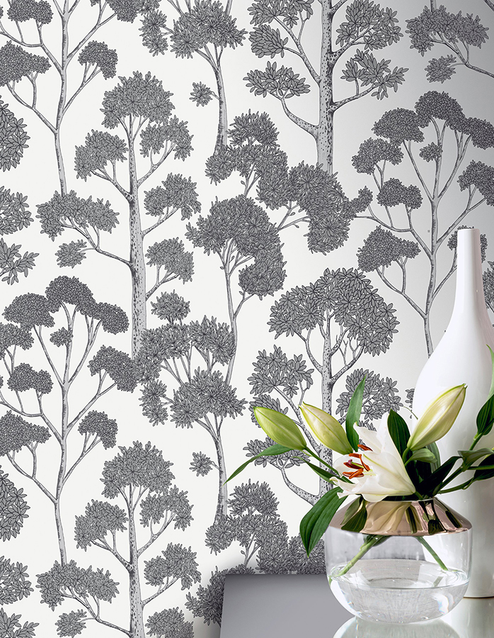 AH909505 - Blanche Silver Trees Wallpaper - by Arthouse