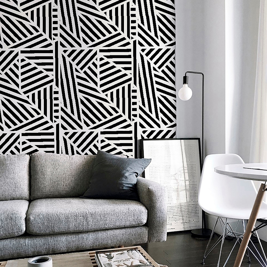 AH910004 - Oswald Black Striped Geometric Wallpaper - by Arthouse