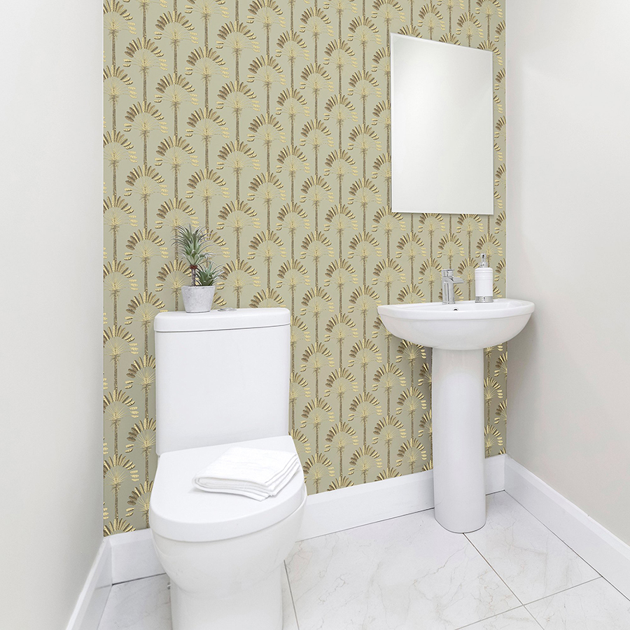 AH921701 - Sylvia Gold Palm Palace Wallpaper - by Arthouse
