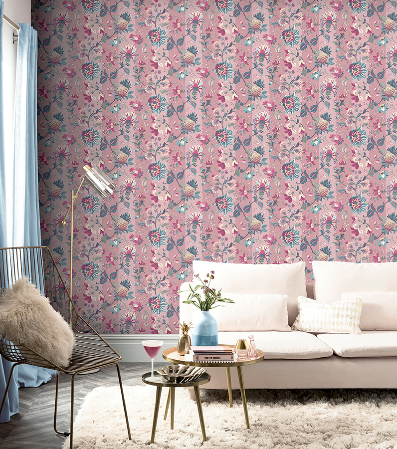 AH922802 - Cornelia Pink Floral Stripe Wallpaper - by Arthouse