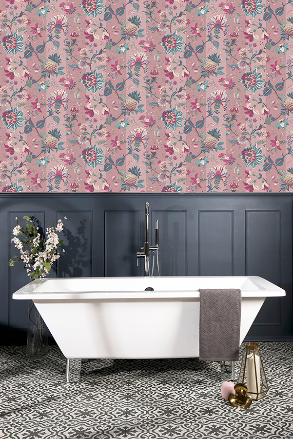 AH922802 - Cornelia Pink Floral Stripe Wallpaper - by Arthouse