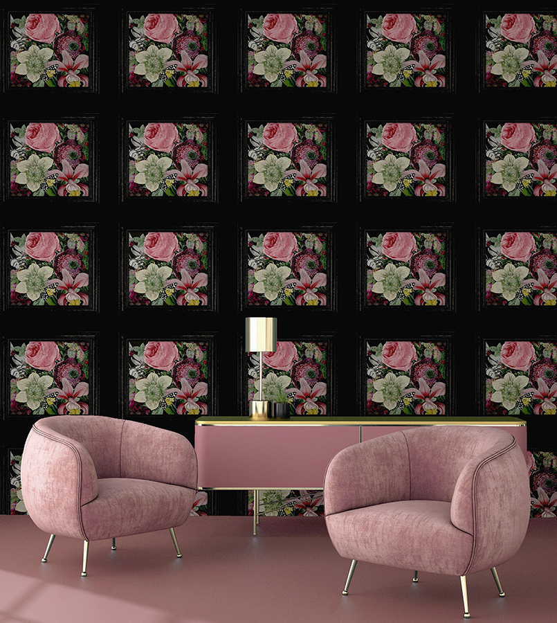 AH922804 - Lucinda Black Floral Panel Wallpaper - by Arthouse