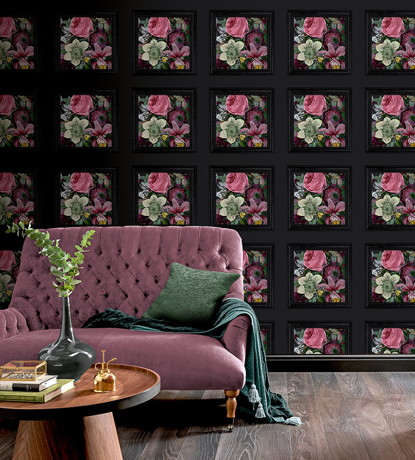 AH922804 - Lucinda Black Floral Panel Wallpaper - by Arthouse