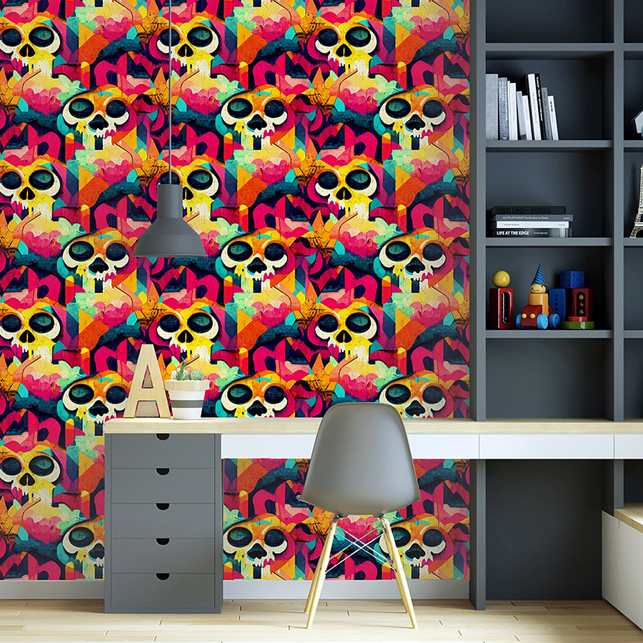 AH925107 - Millicent Multicolor Skull Wallpaper - by Arthouse