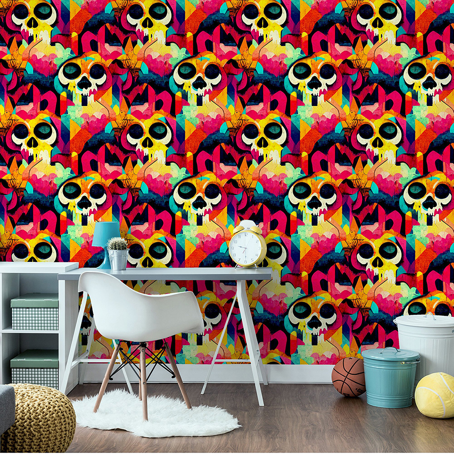 AH925107 - Millicent Multicolor Skull Wallpaper - by Arthouse