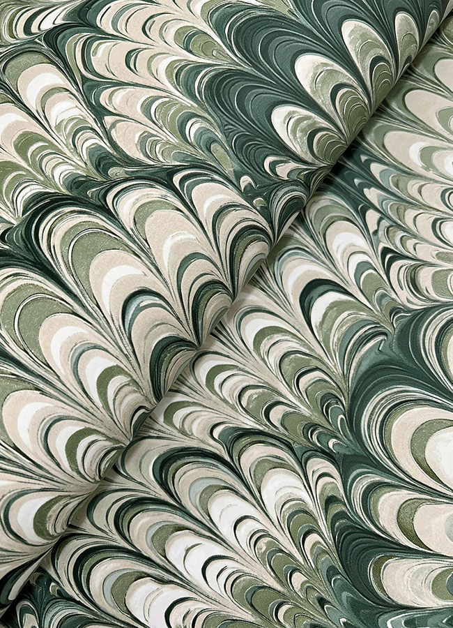 4147-27377 - Octavia Dark Green Marbled Ink Wallpaper - by A-Street Prints