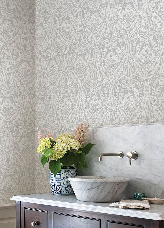4147-27381 - Berkshire Grey Damask Wallpaper - by A-Street Prints