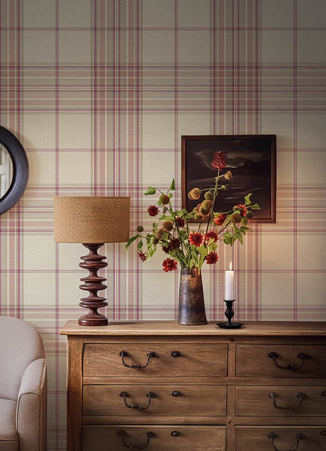York Wallcoverings. 4147-27385 - Westley Magenta Plaid Wallpaper - by A ...