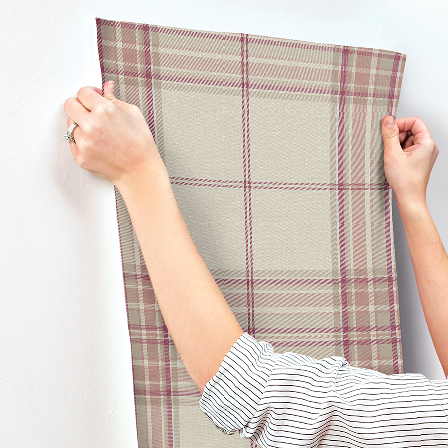 York Wallcoverings. 4147-27385 - Westley Magenta Plaid Wallpaper - by A ...