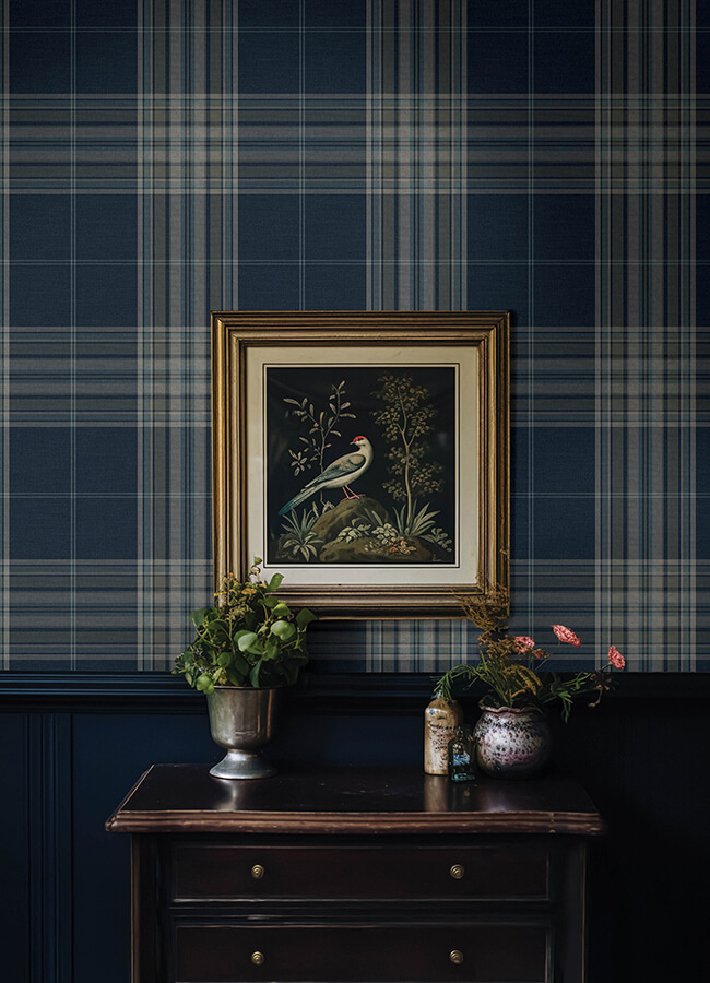 York Wallcoverings. 4147-27386 - Westley Navy Plaid Wallpaper - by A ...