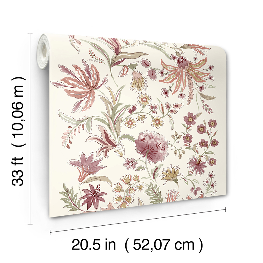 4147-27397 - Teonna Raspberry Floral Stripe Wallpaper - by A-Street Prints