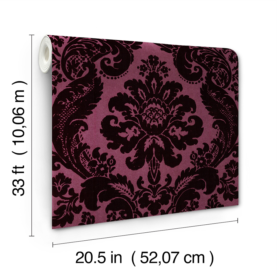 York Wallcoverings. 4147-87315 - Shadow Merlot Flocked Damask Wallpaper - by A-Street Prints