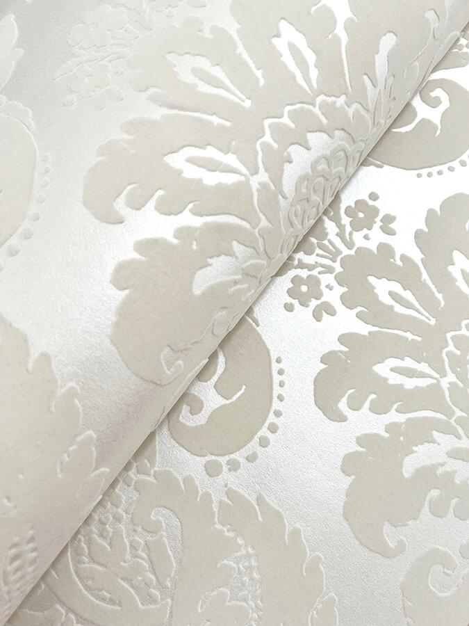 4147-87390 - Shadow Cream Flocked Damask Wallpaper - by A-Street Prints