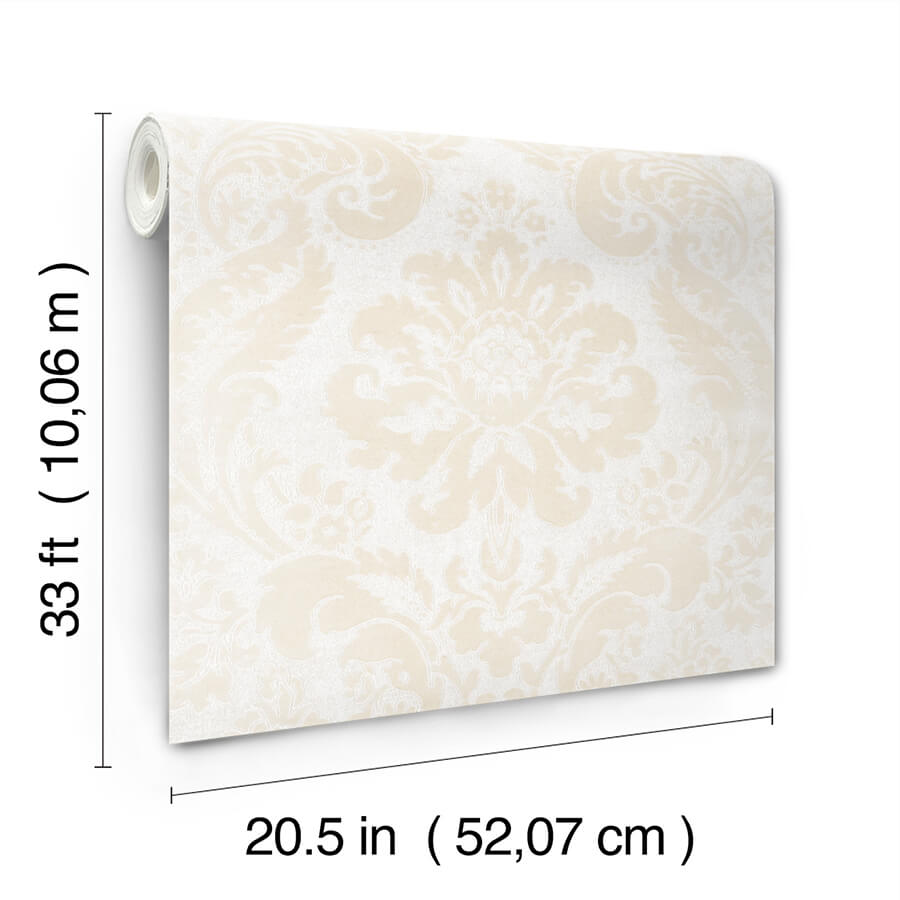 4147-87390 - Shadow Cream Flocked Damask Wallpaper - by A-Street Prints