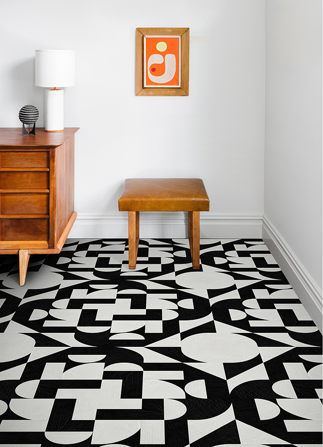FP6334 - Gia Metric Black & White Peel and Stick Floor Tiles - by FloorPops