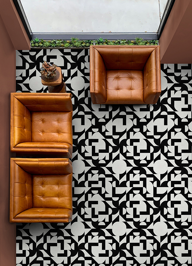 FP6334 - Gia Metric Black & White Peel and Stick Floor Tiles - by FloorPops