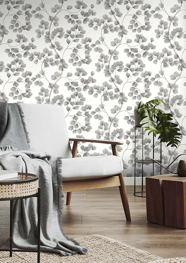 RH866933 - Newcomb Grey Trailing Branches Wallpaper - by Rasch