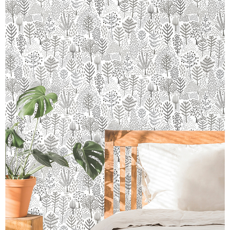 Folklore Trees Peel and Stick Wallpaper - Grey | RoomMates Décor