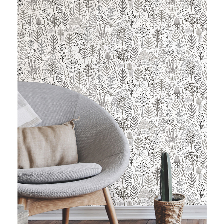 Folklore Trees Peel and Stick Wallpaper - Grey | RoomMates Décor