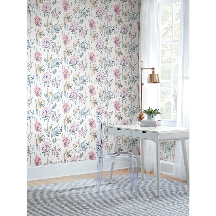 Lisa Audit Modern Poppy Peel and Stick Wallpaper - Pink | RoomMates Décor