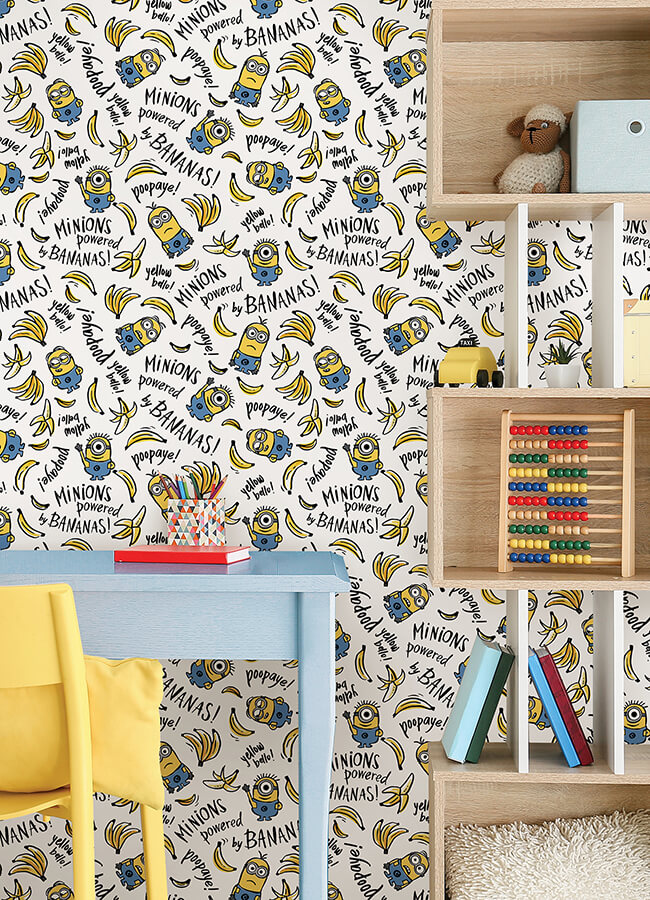 Minions Powered by Bananas Peel and Stick Wallpaper | RoomMates Décor