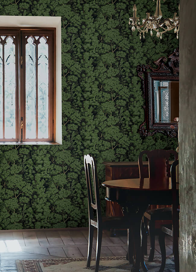 Ardian Peel and Stick Wallpaper - Dark Green/Black | RoomMates Décor