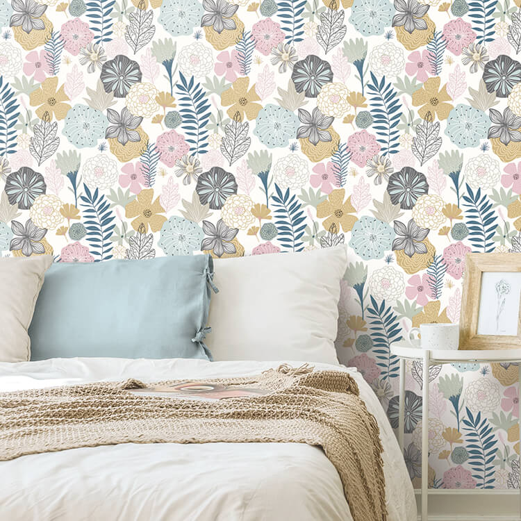 Perennial Blooms Peel and Stick Wallpaper - Pink | RoomMates Décor