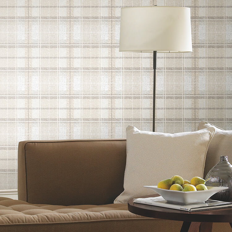 Tweed Plaid Peel and Stick Wallpaper - Beige | RoomMates Décor