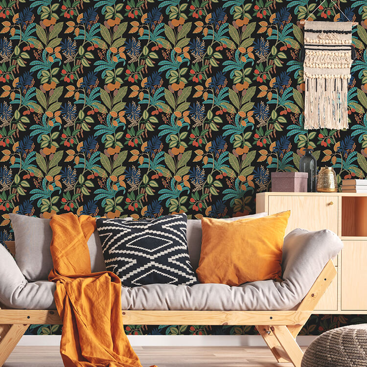Funky Jungle Peel and Stick Wallpaper - Black | RoomMates Décor