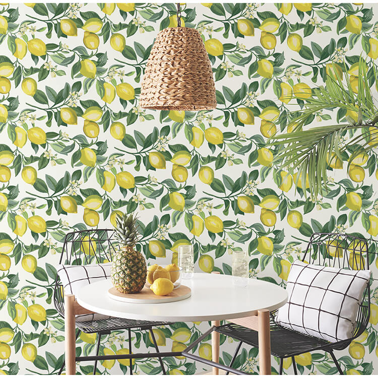 Lemon Zest Peel and Stick Wallpaper - White | RoomMates Décor