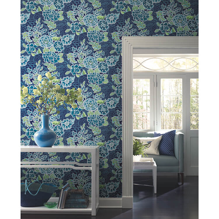 Waverly Zen Garden Peel and Stick Wallpaper - Blue | RoomMates Décor