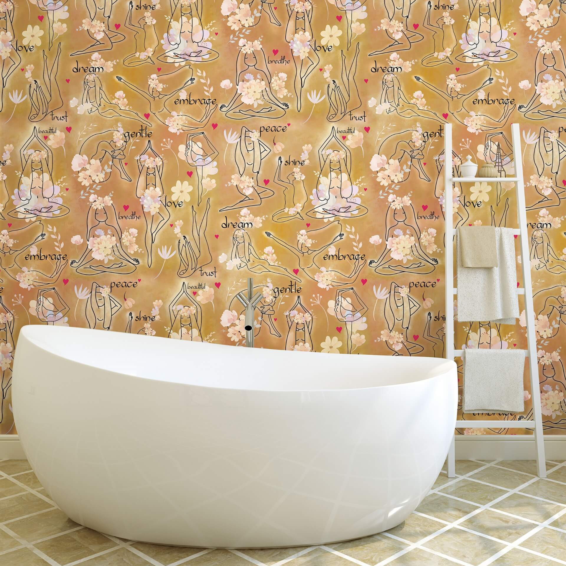 Yoga Goddesses Peel And Stick Wallpaper - Brown | RoomMates Décor