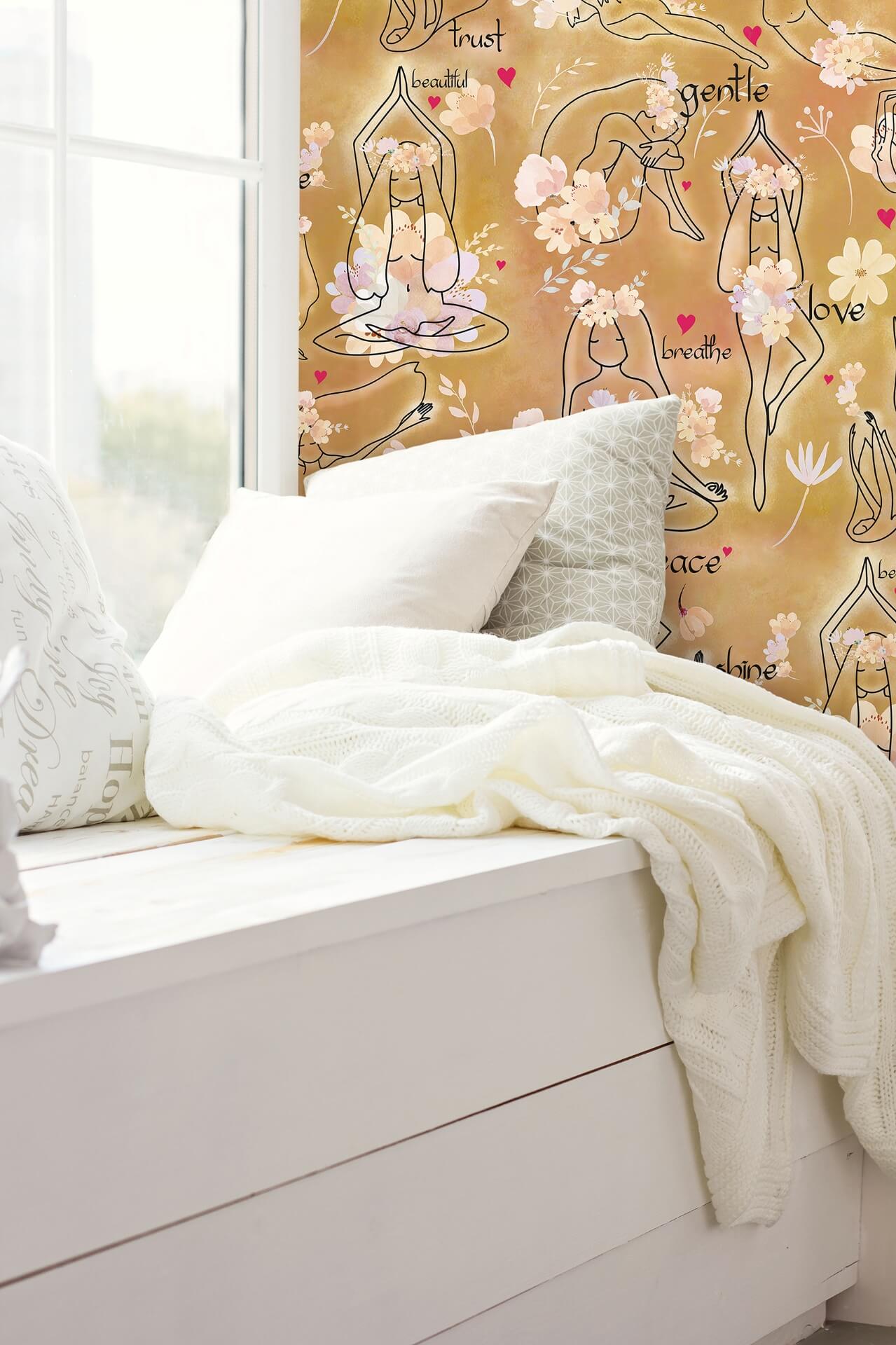 Yoga Goddesses Peel And Stick Wallpaper - Brown | RoomMates Décor