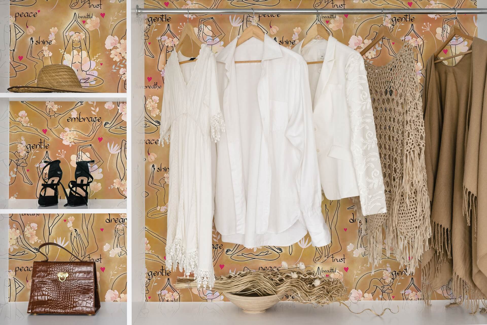 Yoga Goddesses Peel And Stick Wallpaper - Brown | RoomMates Décor