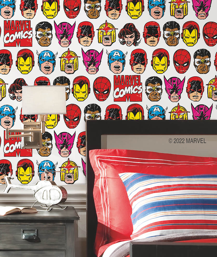 Marvel Comics Classic Faces Peel & Stick Wallpaper - Red | RoomMates Décor