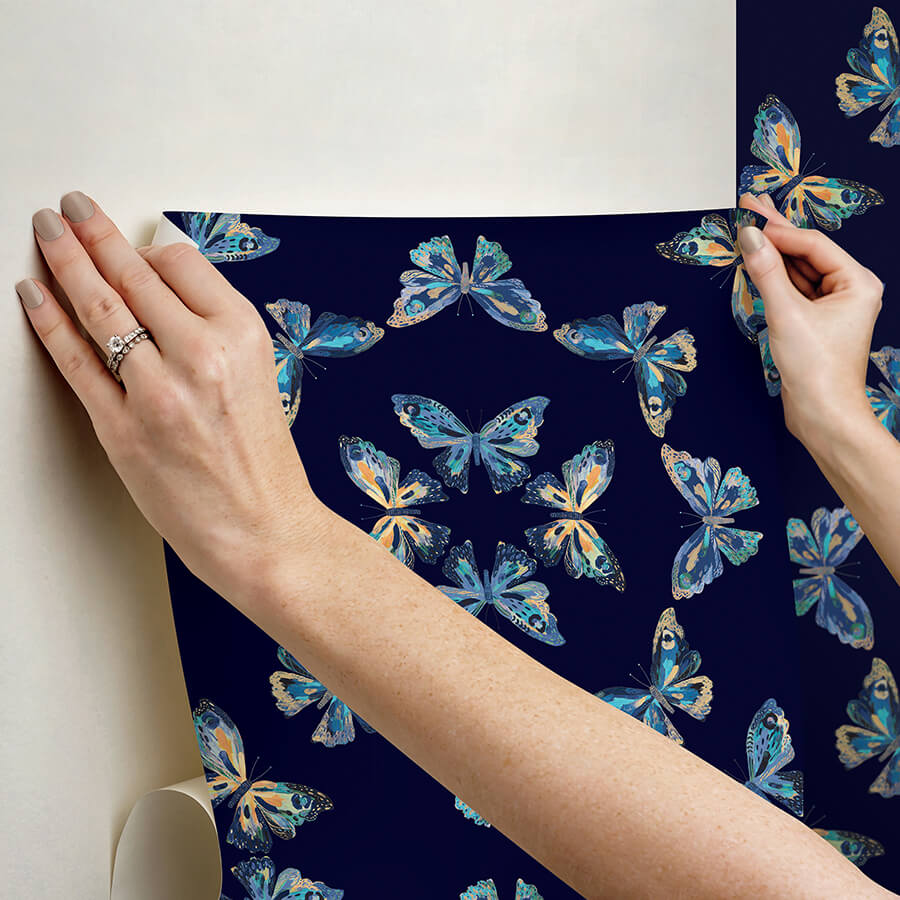 EttaVee Papillon Peel & Stick Wallpaper - Blue | RoomMates Décor