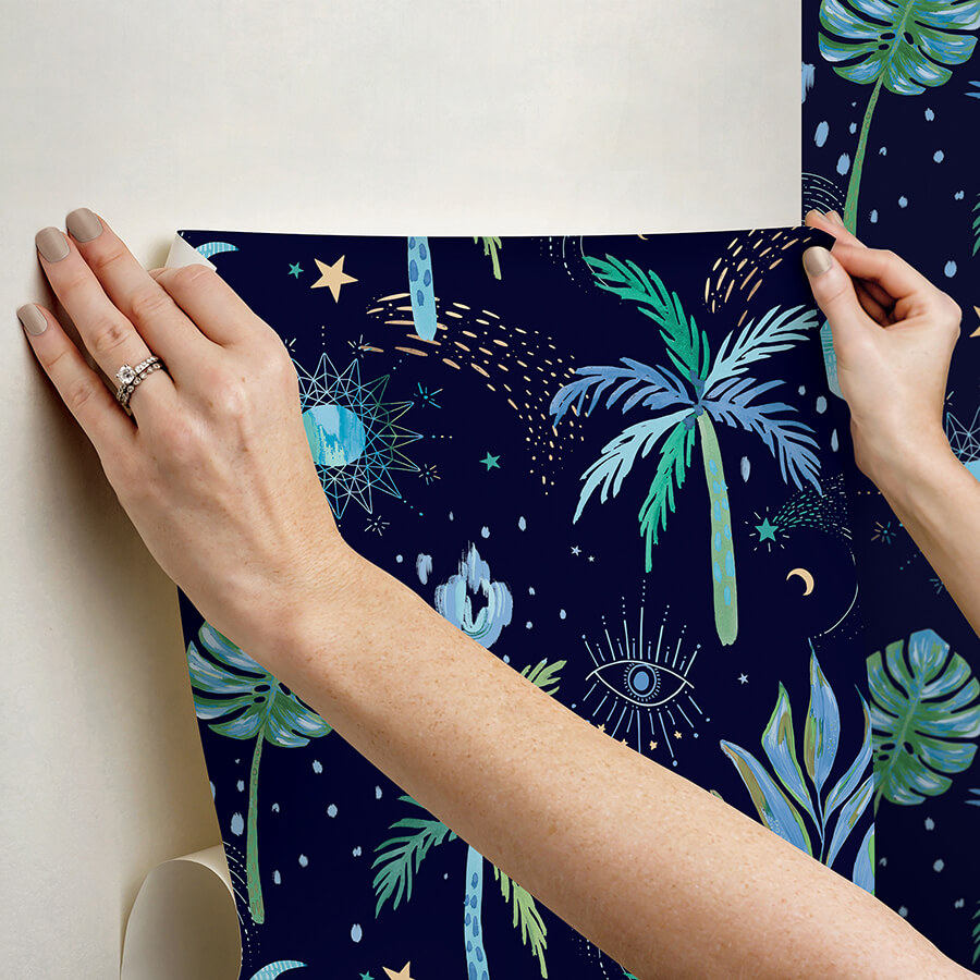 EttaVee Nuit Tropicale Peel & Stick Wallpaper - Blue | RoomMates Décor