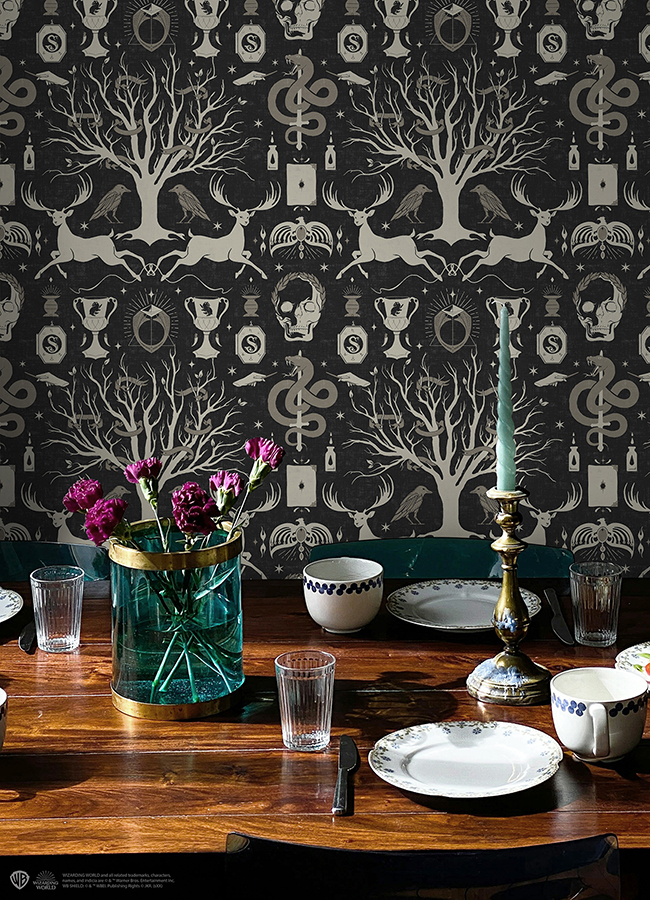 Harry Potter Horcrux Damask Peel and Stick Wallpaper - Black ...