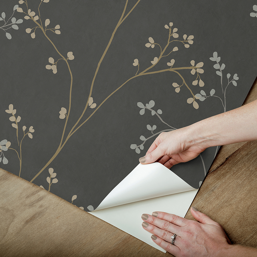 Blossom Stripe Black Peel & Stick Wallpaper - black | RoomMates Décor