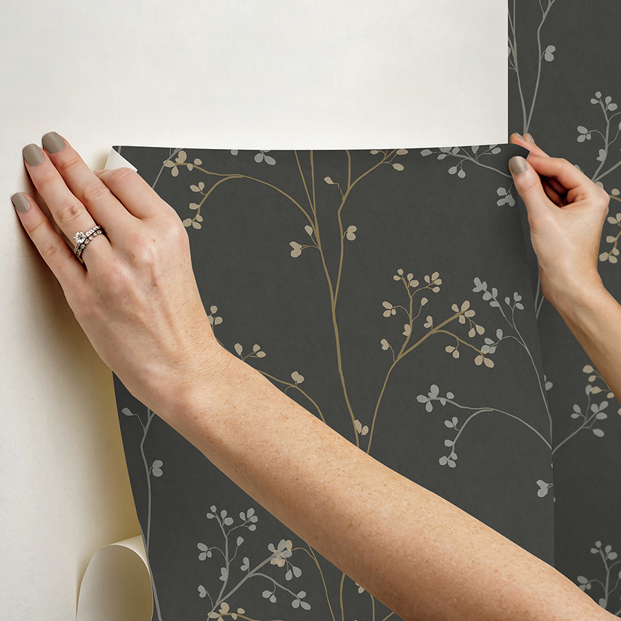 Blossom Stripe Black Peel & Stick Wallpaper - black | RoomMates Décor