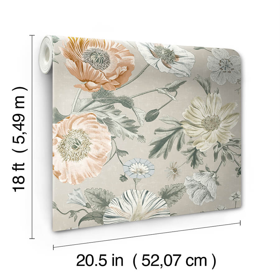 Vintage Poppy Peel & Stick Wallpaper - Roll | RoomMates Décor